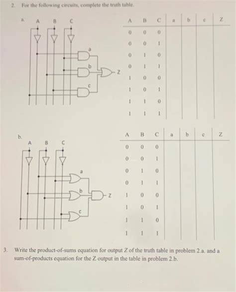 Solved 2 For The Following Circuits Complete The Truth
