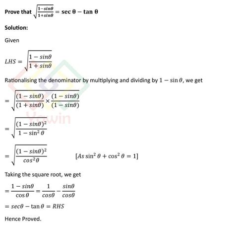 Prove That Sqrt 1 Sin Theta 1 Sin Theta Sec Theta Tan Theta Yawin