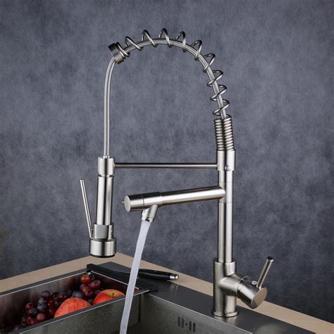 Modern Luxury Single Handle Spring Kitchen Mixer Faucet With Pull Out Sprayer And Double Outlet