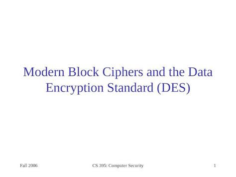 Ppt Modern Block Ciphers And The Data Encryption Standard Des