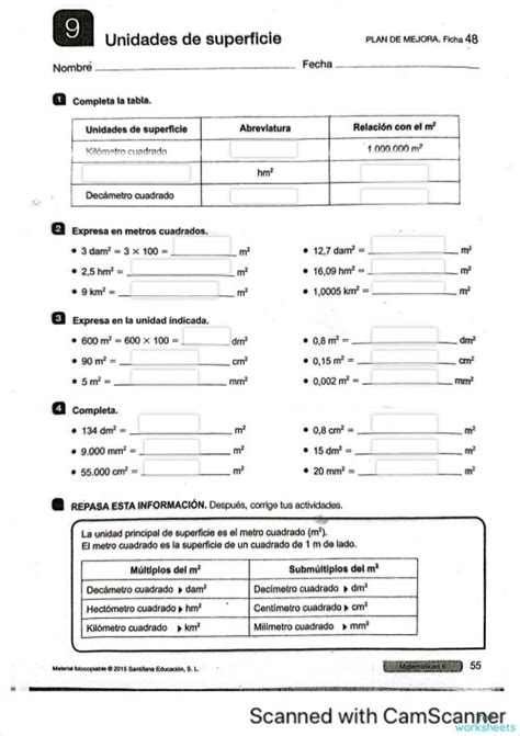 Unidades De Superficie Ficha Interactiva Topworksheets