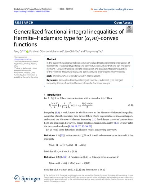 Pdf Generalized Fractional Integral Inequalities Of The Hermite Hadamard Type For α M