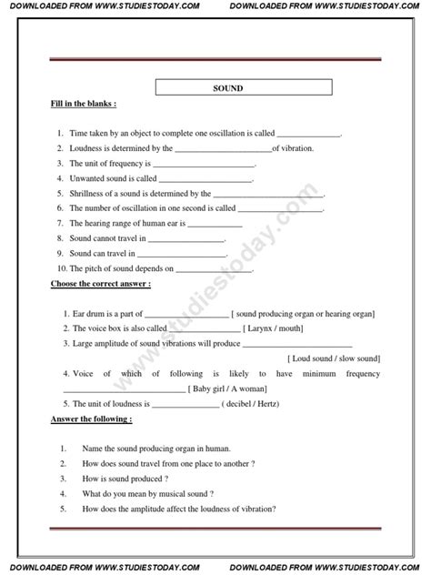 Class 8 Science Worksheet Sound Part A Pdf Sound Oscillation