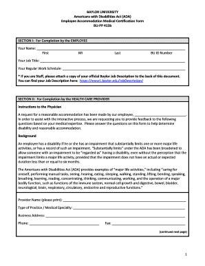 Fillable Online Baylor ADA Medical Certification Form Baylor University Baylor Fax Email
