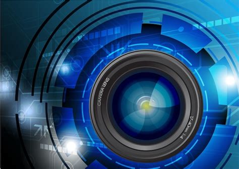 파란색 배경의 파란색 카메라 렌즈 프리미엄 벡터