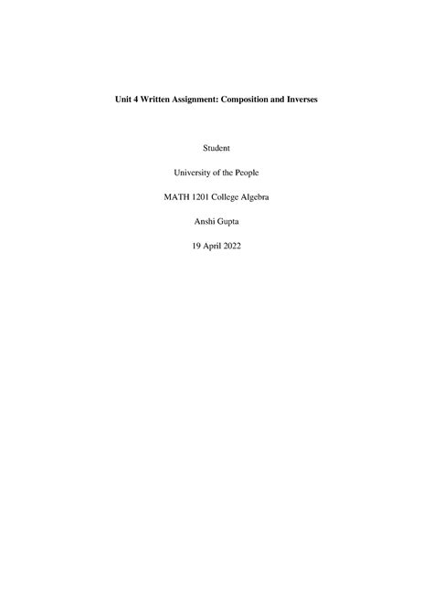 Math 1201 Unit 4 Written Assignment Unit 4 Written Assignment Composition And Inverses
