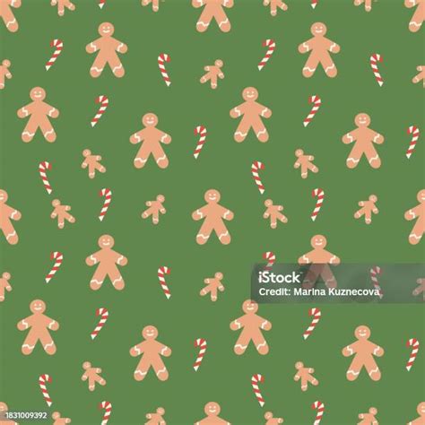 진저 브레드 남자와 사탕 지팡이와 함께 크리스마스 완벽 한 패턴 변경 가능한 배경색 인쇄 및 디자인에 대한 벡터 평면 그림 12월에 대한 스톡 벡터 아트 및 기타 이미지