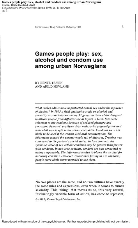 Pdf Games People Play Sex Alcohol And Condom Use Among Urban Norwegians
