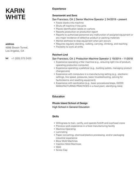 Machine Operator Resume Samples Velvet Jobs
