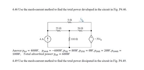 solved 4 46 use the mesh current method to find the total