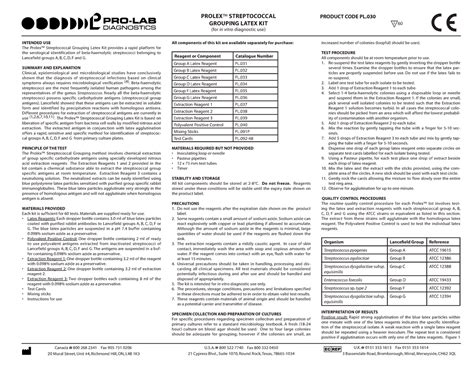 Streptococcal Grouping Latex Intended Use The Prolex™ Streptococcal Grouping Latex Kit