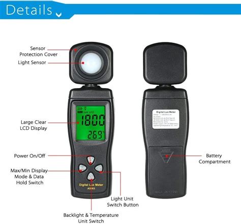 Buy Digital Lux Meter Illuminometer Photometer 0～200 000 Lux Measure Range Lux Fc Unit