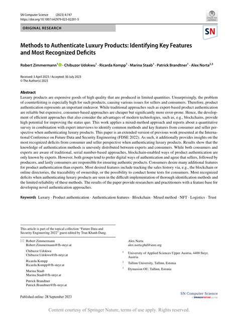 Pdf Methods To Authenticate Luxury Products Identifying Key Features