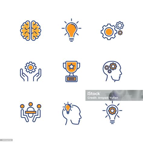 뇌 브레인 스토밍 아이디어 창의력 두 가지 색상 반 채워진 선 아이콘 세트 벡터 선 아이콘에 대한 스톡 벡터 아트 및 기타 이미지 선 아이콘 아이콘 세트 결정
