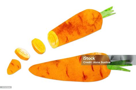 손으로 그린 수채화 종이 컷 오렌지 당근 밝은 귀여운 가와이 키드 코어 스타일 일러스트 농산물 시장 슈퍼마켓 제품 디자인 스티커 또는 엽서에 적합 건강한 식생활에 대한 스톡
