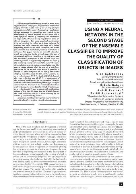 Pdf Using A Neural Network In The Second Stage Of The Ensemble Classifier To Improve The