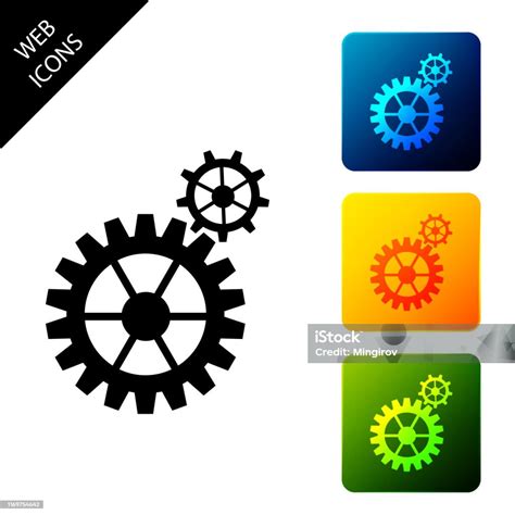 흰색 배경에 격리 된 기어 아이콘 톱니바퀴 기어 설정 기호입니다 코그 기호입니다 설정 아이콘 다채로운 사각형 버튼 벡터 일러스트레이션 개념에 대한 스톡 벡터 아트 및 기타