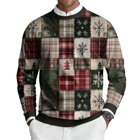 Christmas Mens Sweater Stretch Crewneck Xmas Pattern Sweaters Christmas