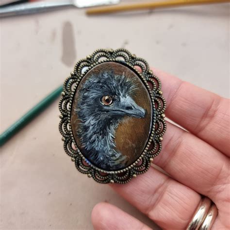 Emu Tiny Portrait Original Miniature Framed Oil Painting For Etsy