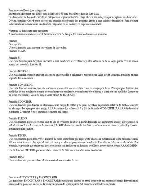 Todas Las Funciones De Excel Pdf Matriz Matemáticas