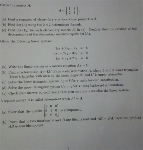 Solved Given The Matrix A A 2 1 A Find A Sequence Of