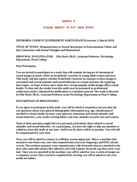 IRB Sample Consent Doc Template PdfFiller