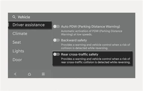Rear Cross Traffic Collision Avoidance Assist Settings