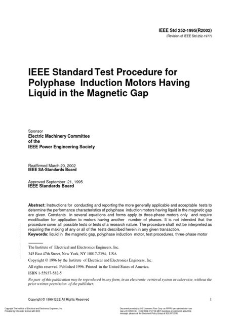 Ieee 0252 2002 Test Procedure For Polyphase Induction Motors Pdf Electric Motor