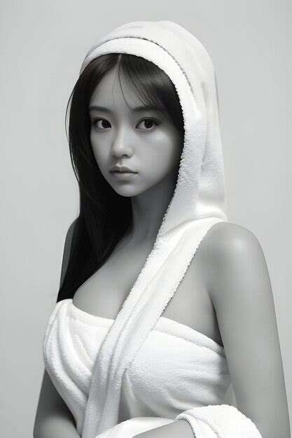 Premium Ai Image Young Beautiful Asian Woman In White Bathrobe And Towel On Her Head