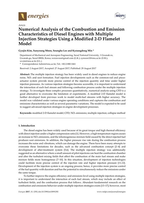 Pdf Numerical Analysis Of The Combustion And Emission Characteristics Of Diesel Engines With