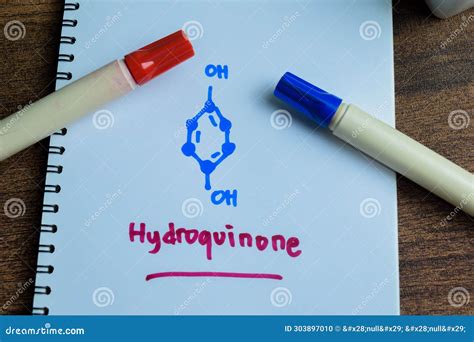 Concept Of Hydroquinone Molecule Write On Book Isolated On Wooden Table