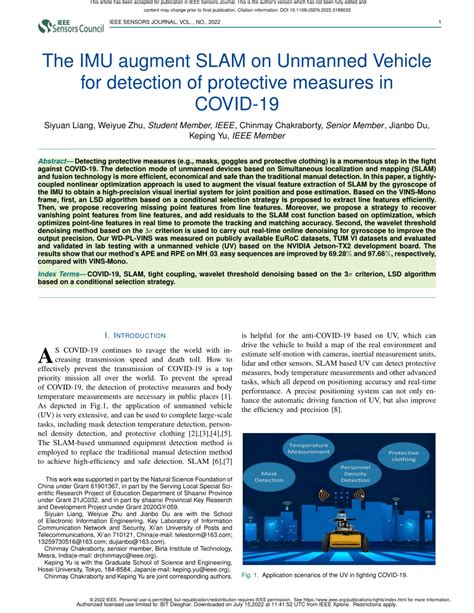 Pdf The Imu Augment Slam On Unmanned Vehicle For Detection Of Protective Measures In Covid
