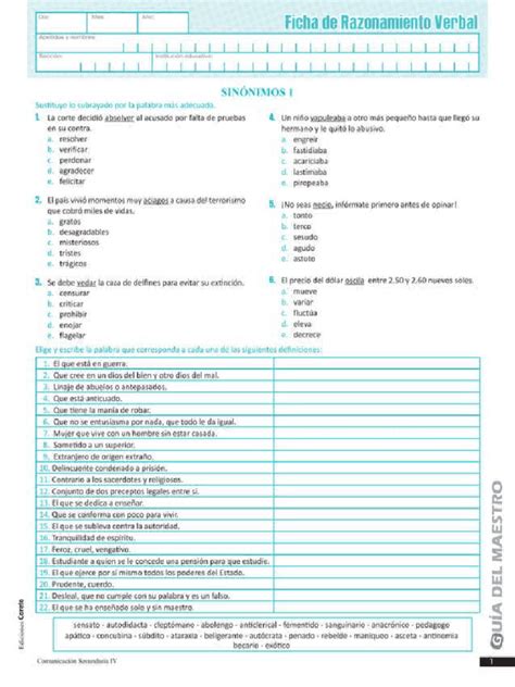 Fichas De Razonamiento Verbal Pdf