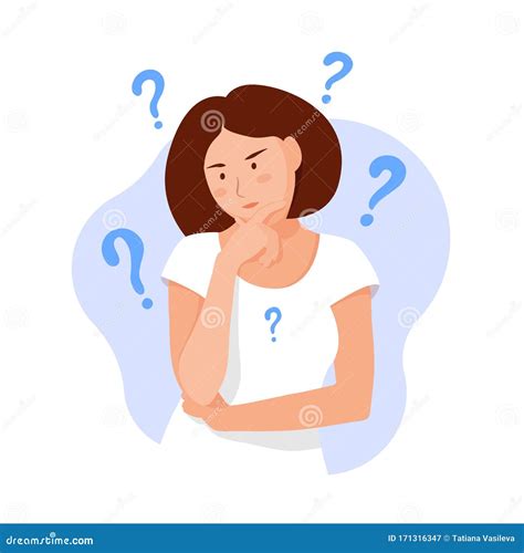 Woman Thinks Question Thinking Girl Concept Girl Solves A Problem Cartoon Thinking Woman