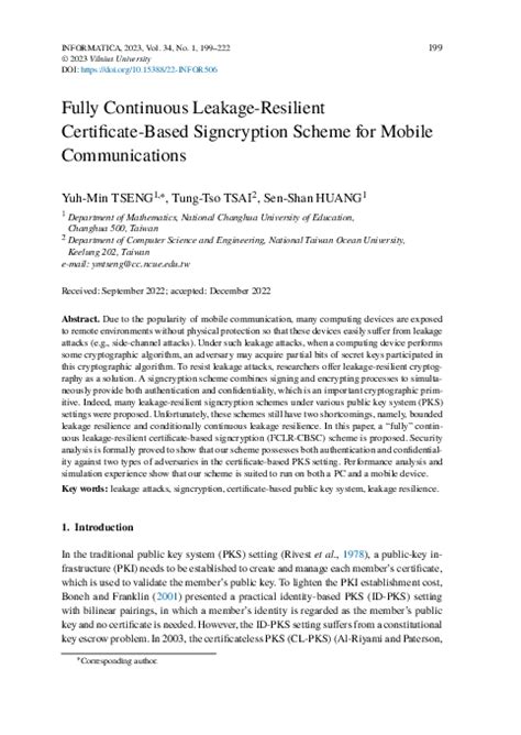 Pdf Fully Continuous Leakage Resilient Certificate Based Signcryption Scheme For Mobile