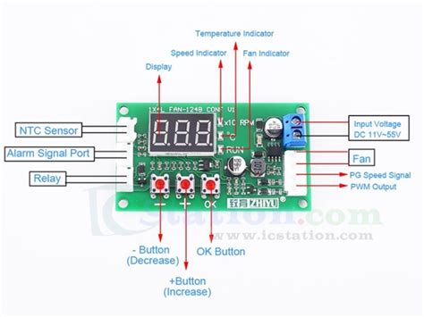 DC 12V 24V 48V PWM Fan Temperature Controller Speed Governor For PC Fan Alarm