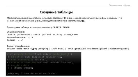 Администрирование баз данных mysql Типы данных и таблицы Создание