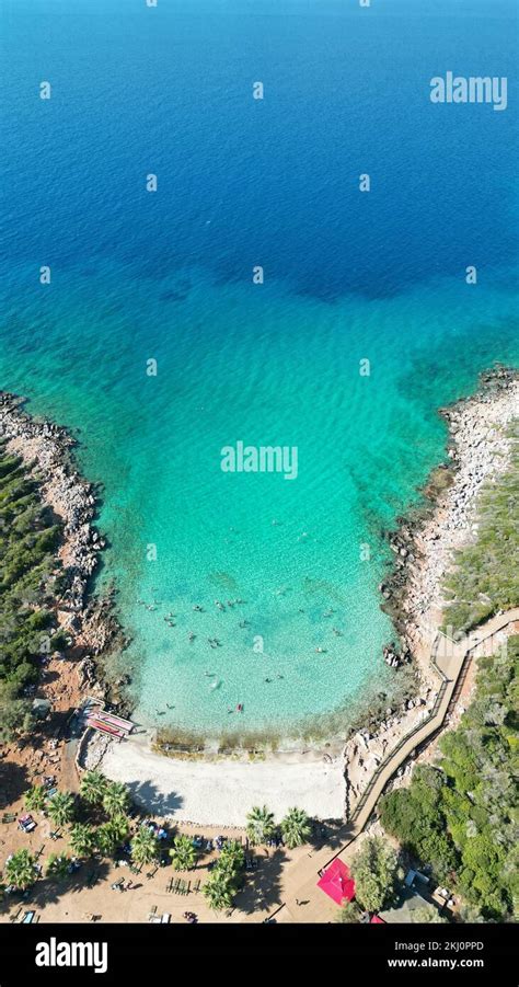Aerial Drone View Of Cleopatra Beach In Sedir Island Marmaris Akyaka