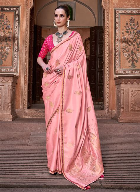 Buy Rose Pink Satin Saree Online 268478