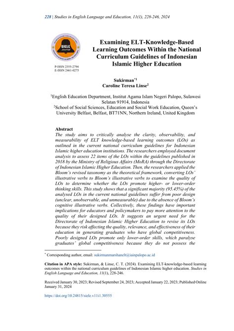 Pdf Examining Elt Knowledge Based Learning Outcomes Within The