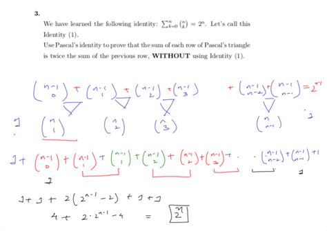 using pascal s identity to prove sum of the elements in a row is 2 n