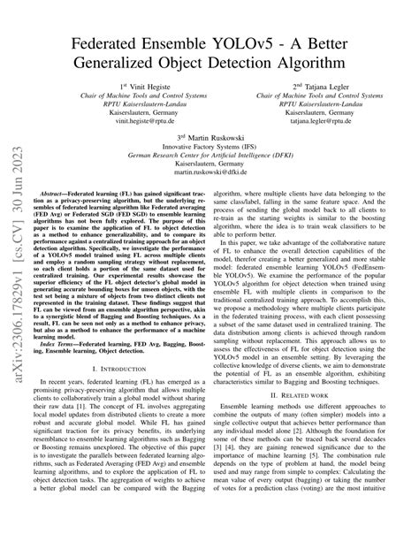 Pdf Federated Ensemble Yolov5 A Better Generalized Object Detection