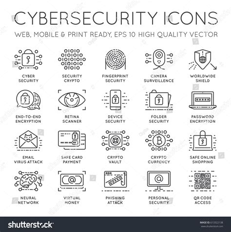 Cyber Security Thin Line Icons Set Stock Vector Royalty Free