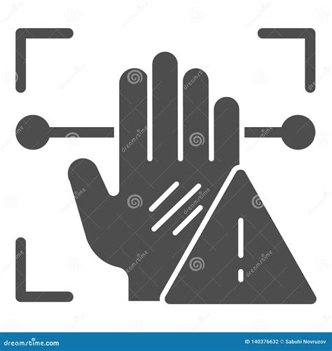 Palm Recognition Attention Thin Line Icon Palmprint Scan Alarm Vector Illustration Isolated On