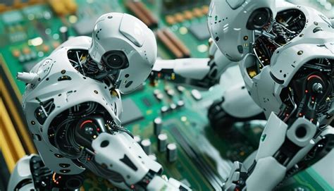 Premium Photo Two Robots Are Standing On A Circuit Board