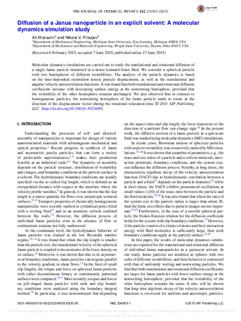 Pdf Diffusion Of A Janus Nanoparticle In An Explicit Solvent A