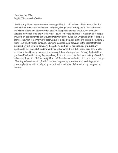 Discussion Reflection I Feel That My Questions Were Not As In Depth As I Originally Thought