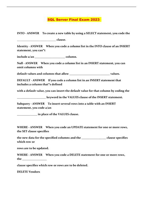 Sql Server Final Exam 2023 Sql Server Stuvia Us