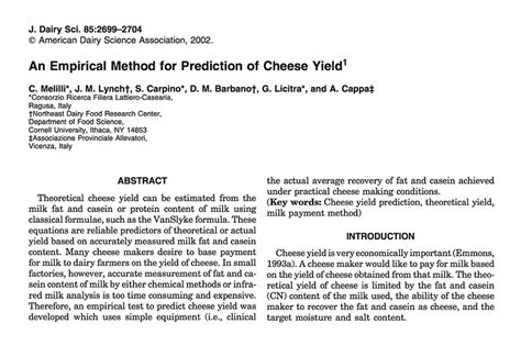 An Empirical Method For Prediction Of Cheese Yield Corfilac