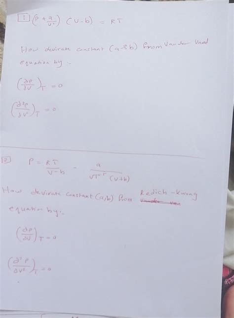 Solved L Want Devirate Constant A And B From Vander Vaal
